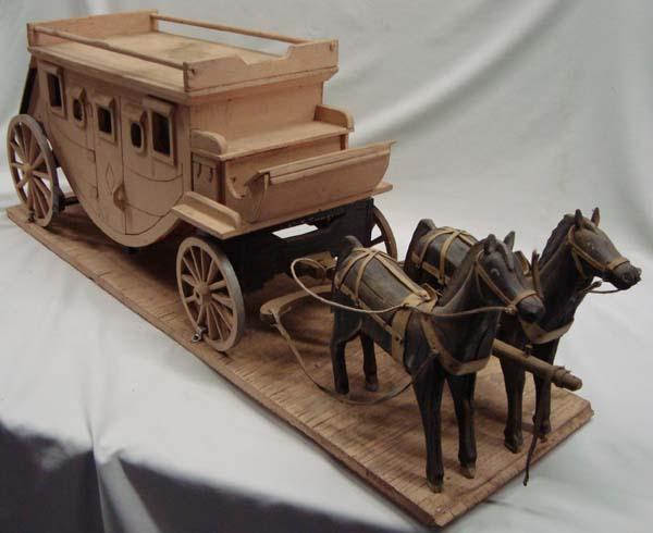 Vintage Handmade Wooden Stagecoach Lamp