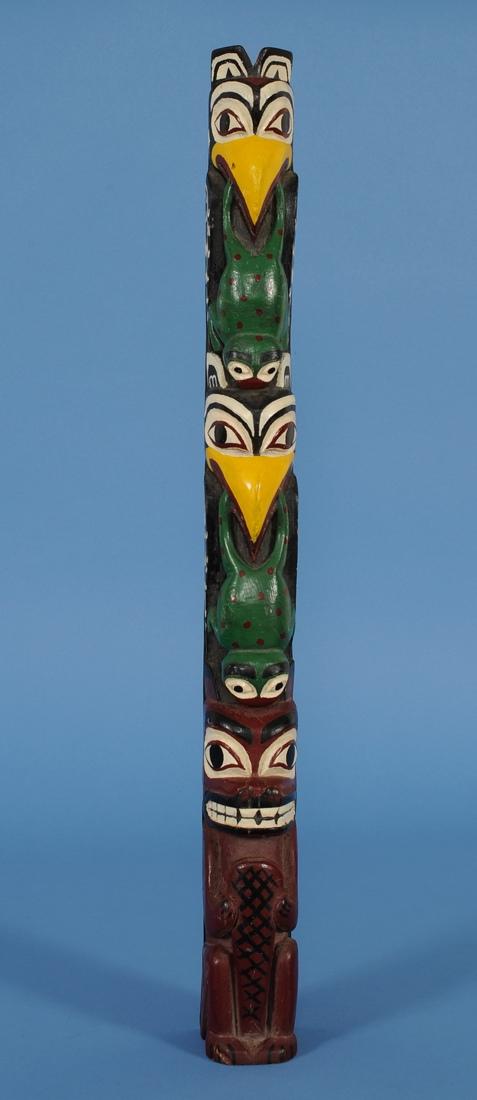 Northwest Coast Totem Carved with Two Ravens Holding a Frog and Beaver ...