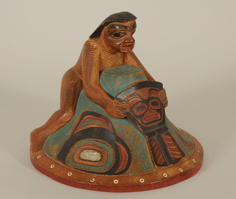 Tlingit Helmet Carved with Chief Holding Copper 11" W. 7 1/2" H. Good ...