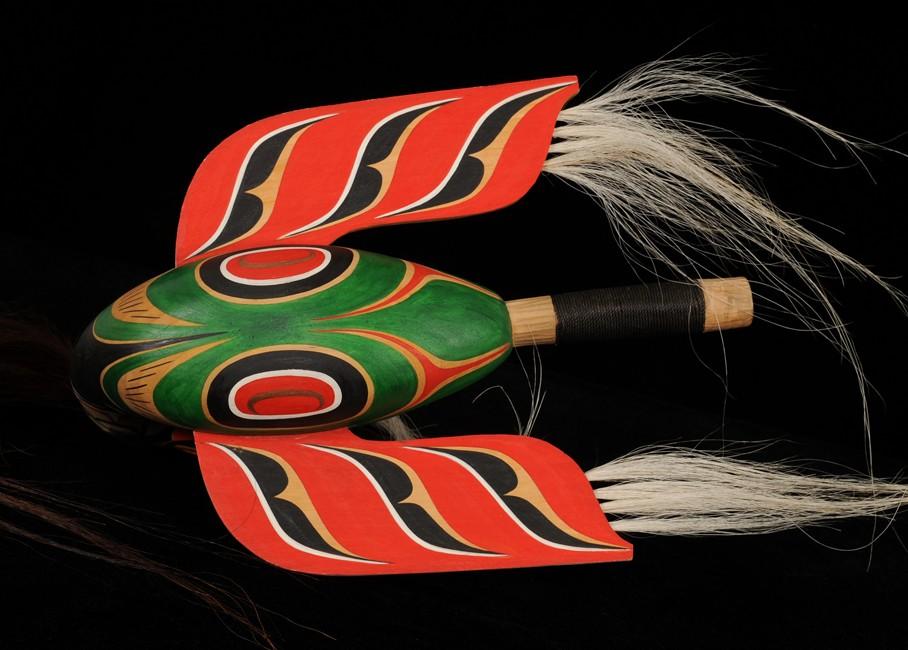 Northwest Coast Carved Rattle Depicting a Loon with Baby Loon 14" L. 9 ...