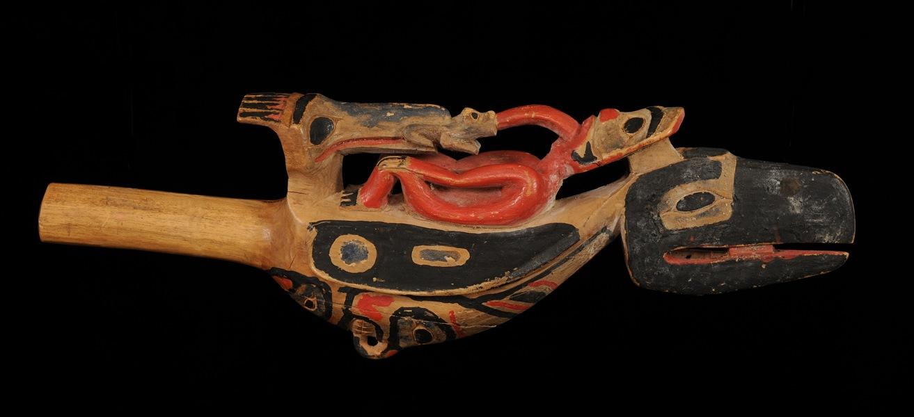 19TH C. Tlingit or Tsimshian Chief's Raven Rattle - Carved Maple ...