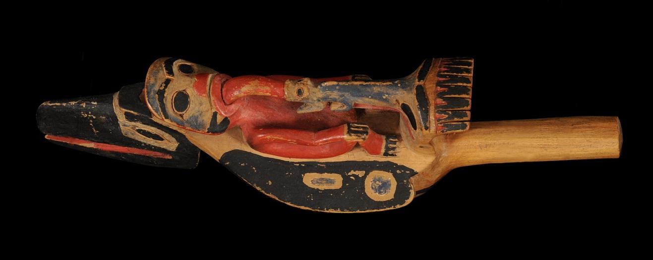 19TH C. Tlingit or Tsimshian Chief's Raven Rattle - Carved Maple ...