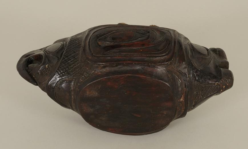 Haida Grease Dish Carved with Sea Lion and Eagle Effigy Heads At Each ...