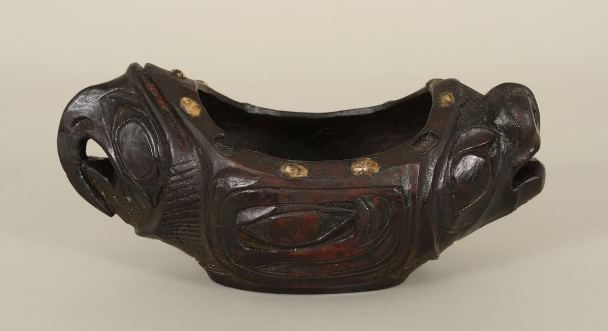 Haida Grease Dish Carved with Sea Lion and Eagle Effigy Heads At Each ...