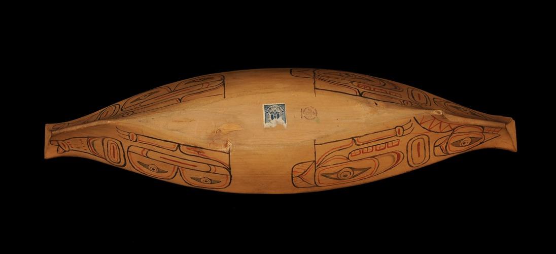 Haida Model Canoe with Painted Design and Thunderbird Shop Tag 17 3/4 ...