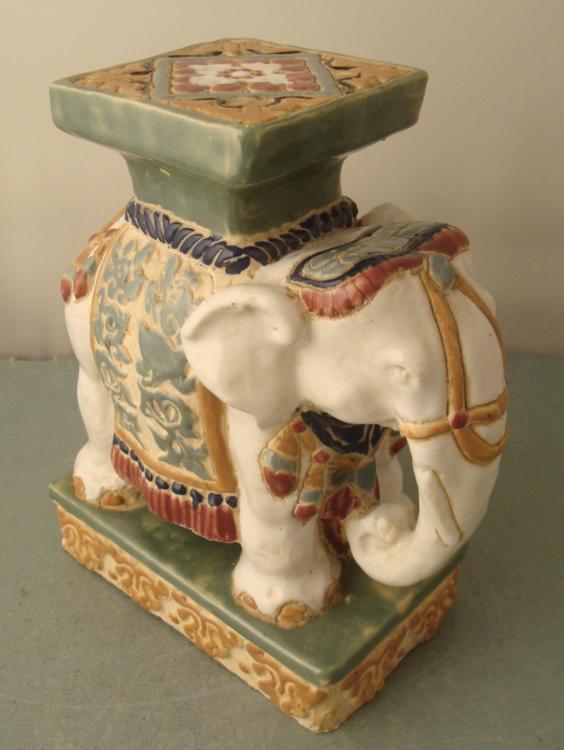 Ceramic Painted India White Elephant Figurine Tall