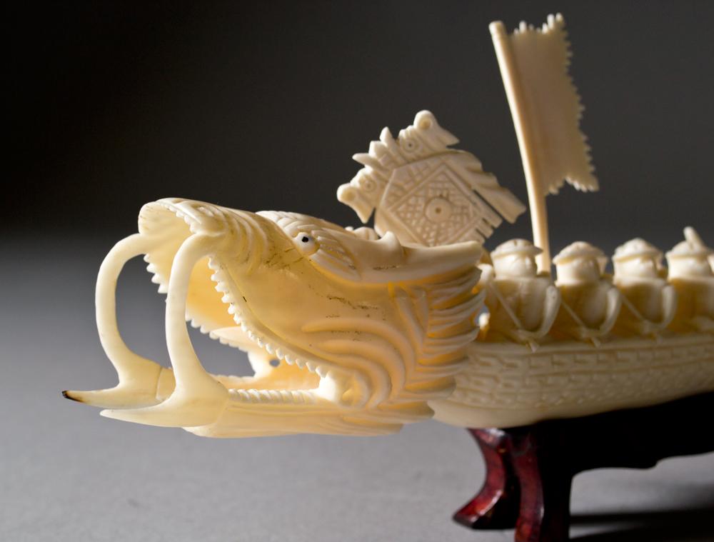 Chinese Carved Ivory Dragon Boat