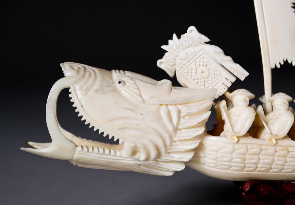 Chinese Carved Ivory Dragon Boat