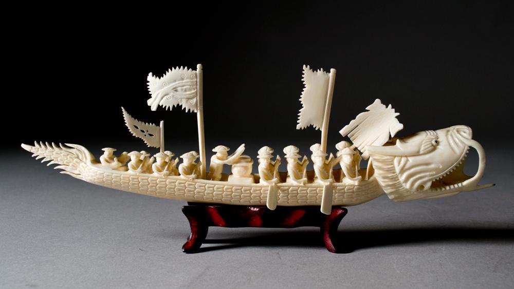 Chinese Carved Ivory Dragon Boat