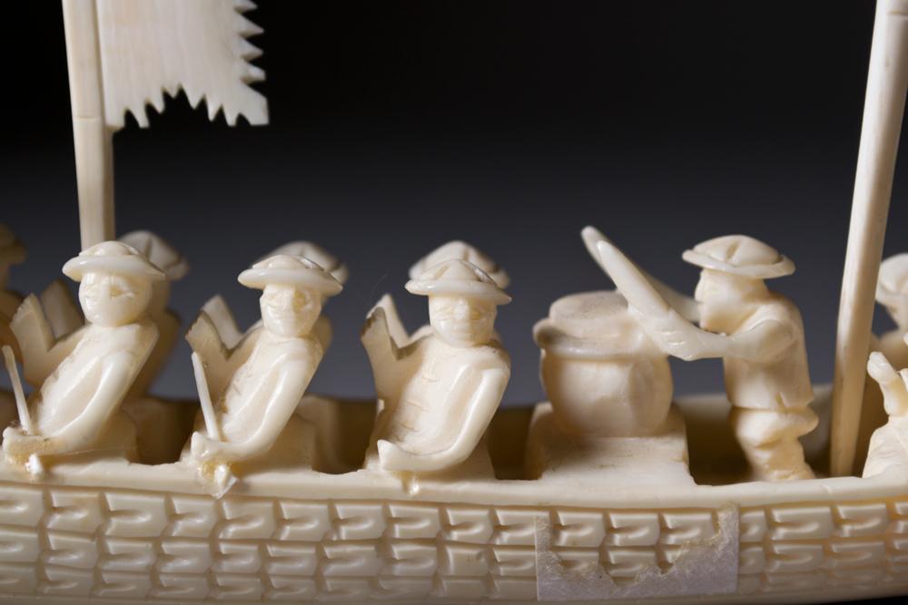 Chinese Carved Ivory Dragon Boat