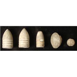 FIVE ORIGINAL CIVIL WAR CONFEDERATE & UNION BULLETS