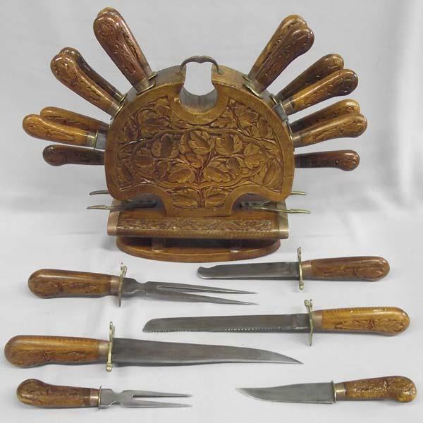 1986 Bombay India Carved Wood Carving Set Plus