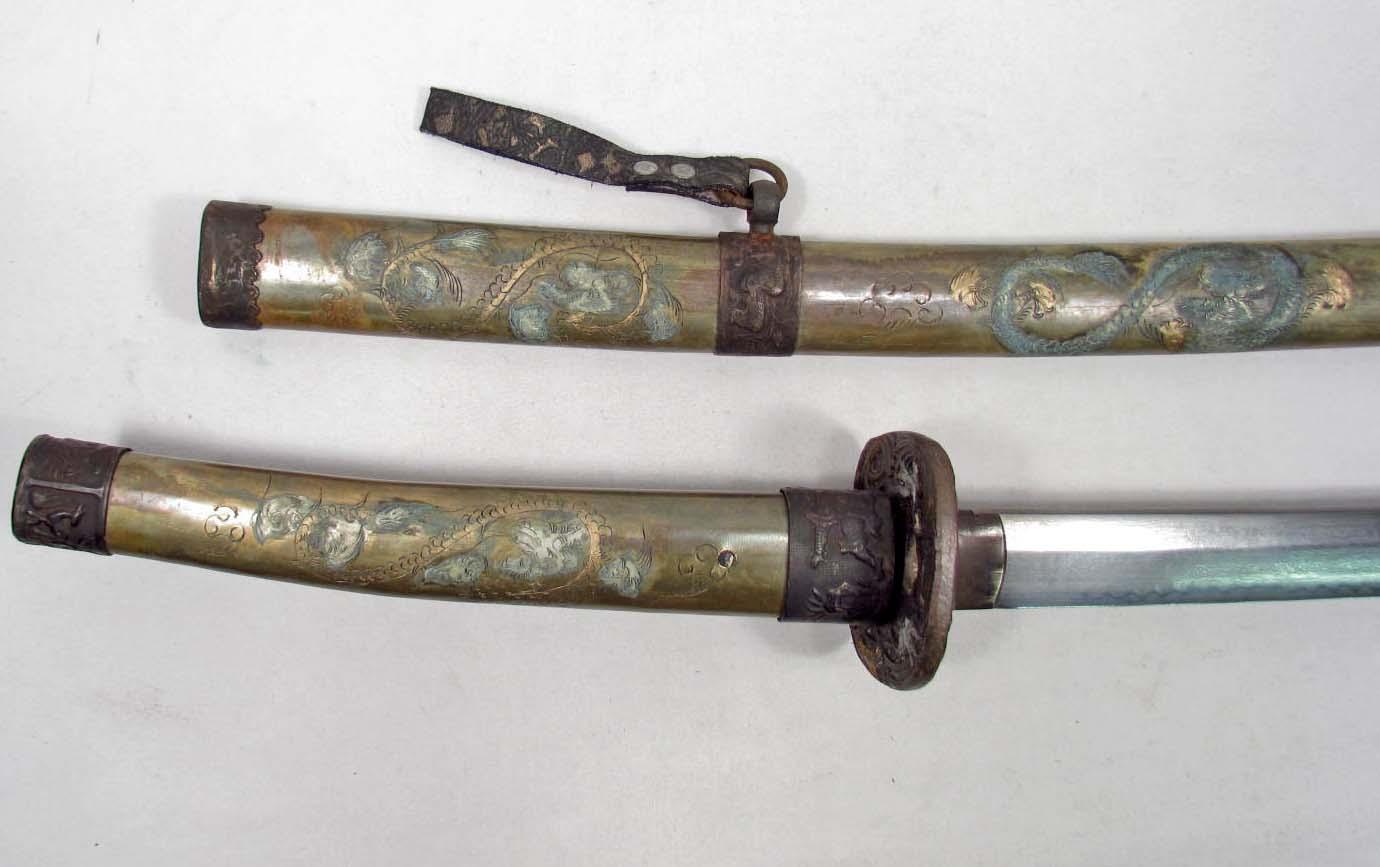 RARE JAPANESE SAMURAI / KATANA SWORD W/ DETAILED SAYA / SCABBARD ...