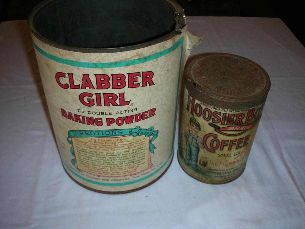 2 old tins, clabber girl, and Hoosier boy coffee