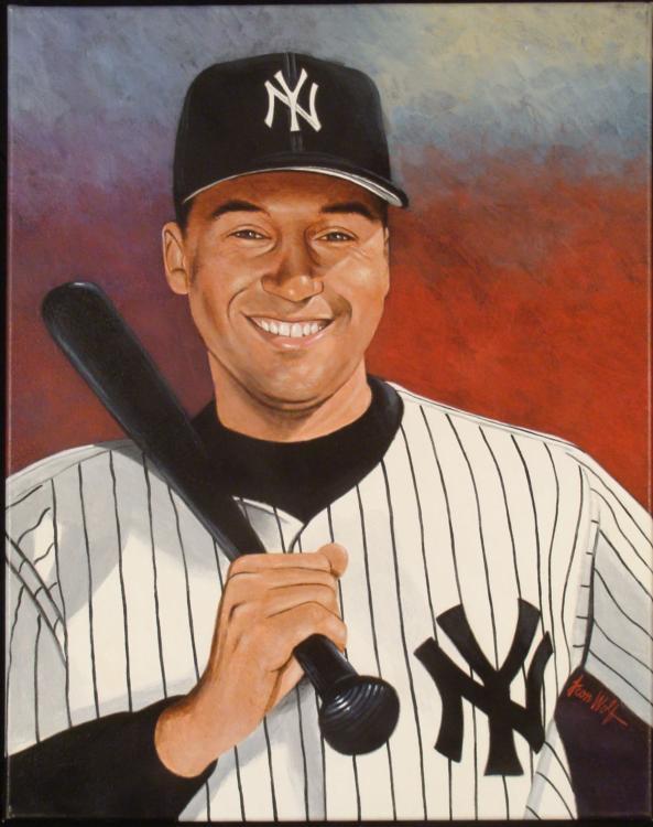 Leon Wolf Original Signed Painting Derek Jeter Yankees