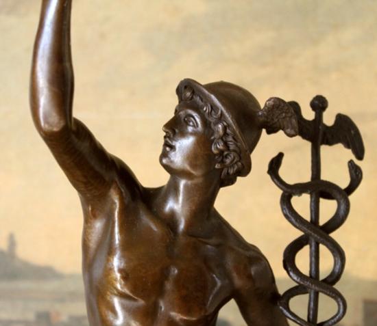 Magnificent Bronze Sculpture Mercury & Caduceus