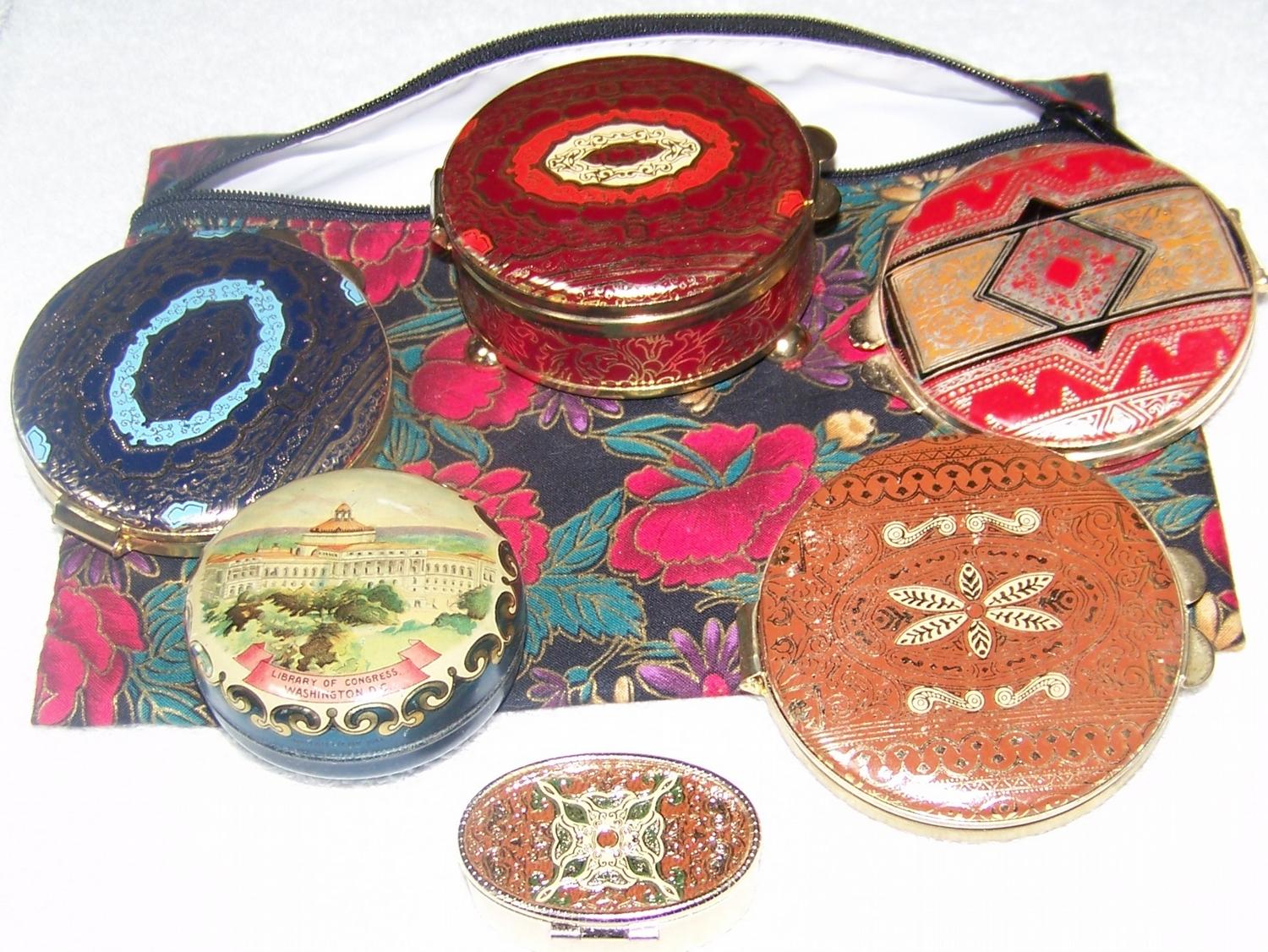 Six Decorative Compacts w/ Purse.