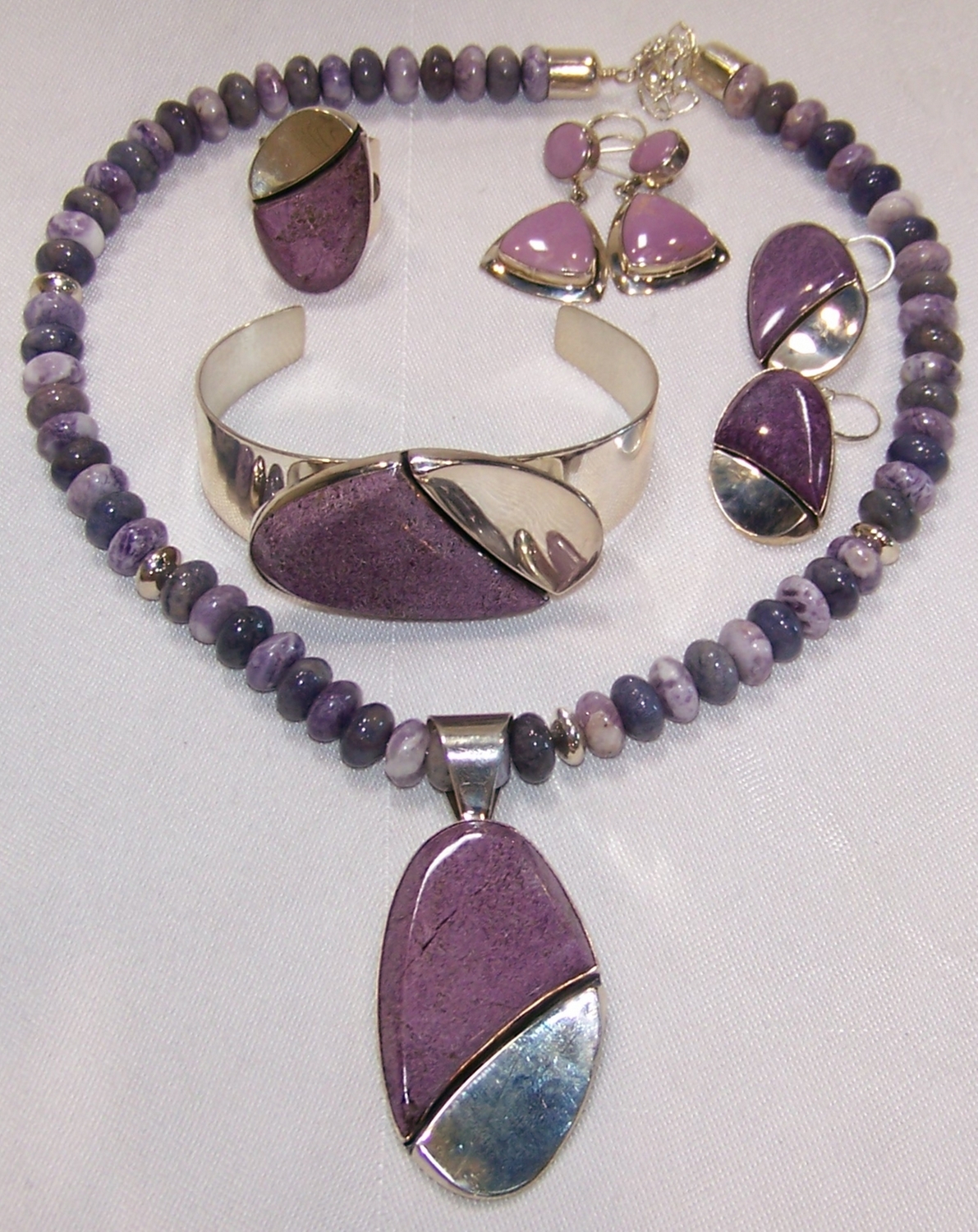 A Sterling Silver & purple Jasper Jewelry suite Weighing 86.4 Grams