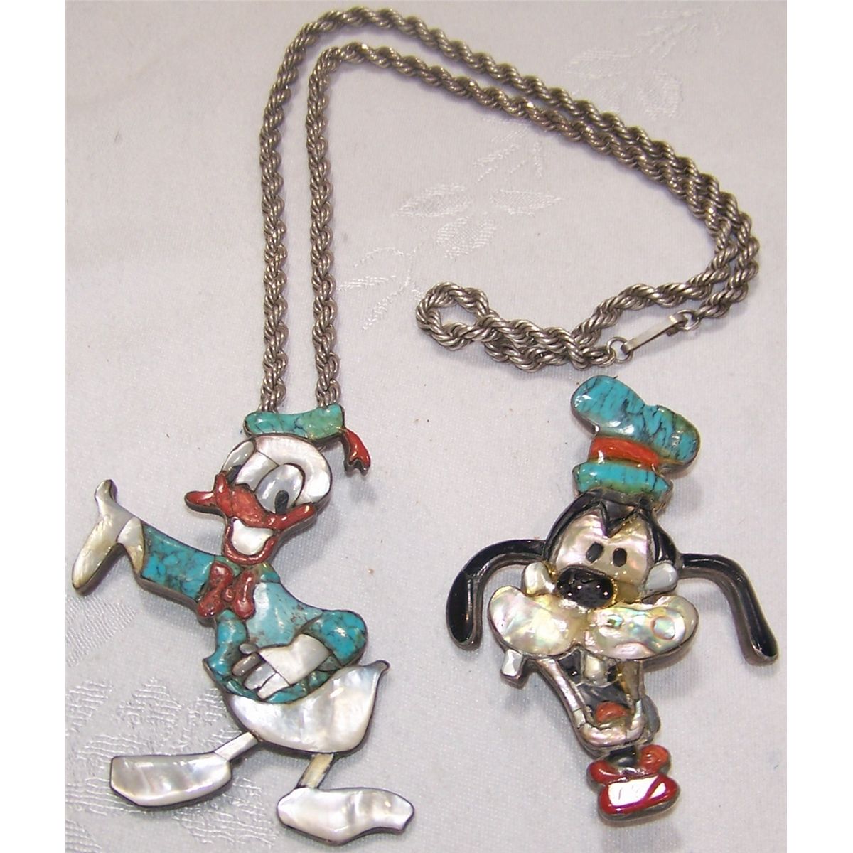 Sterling Silver Donald Duck & Goofy rope chain Necklaces weighing 152.4