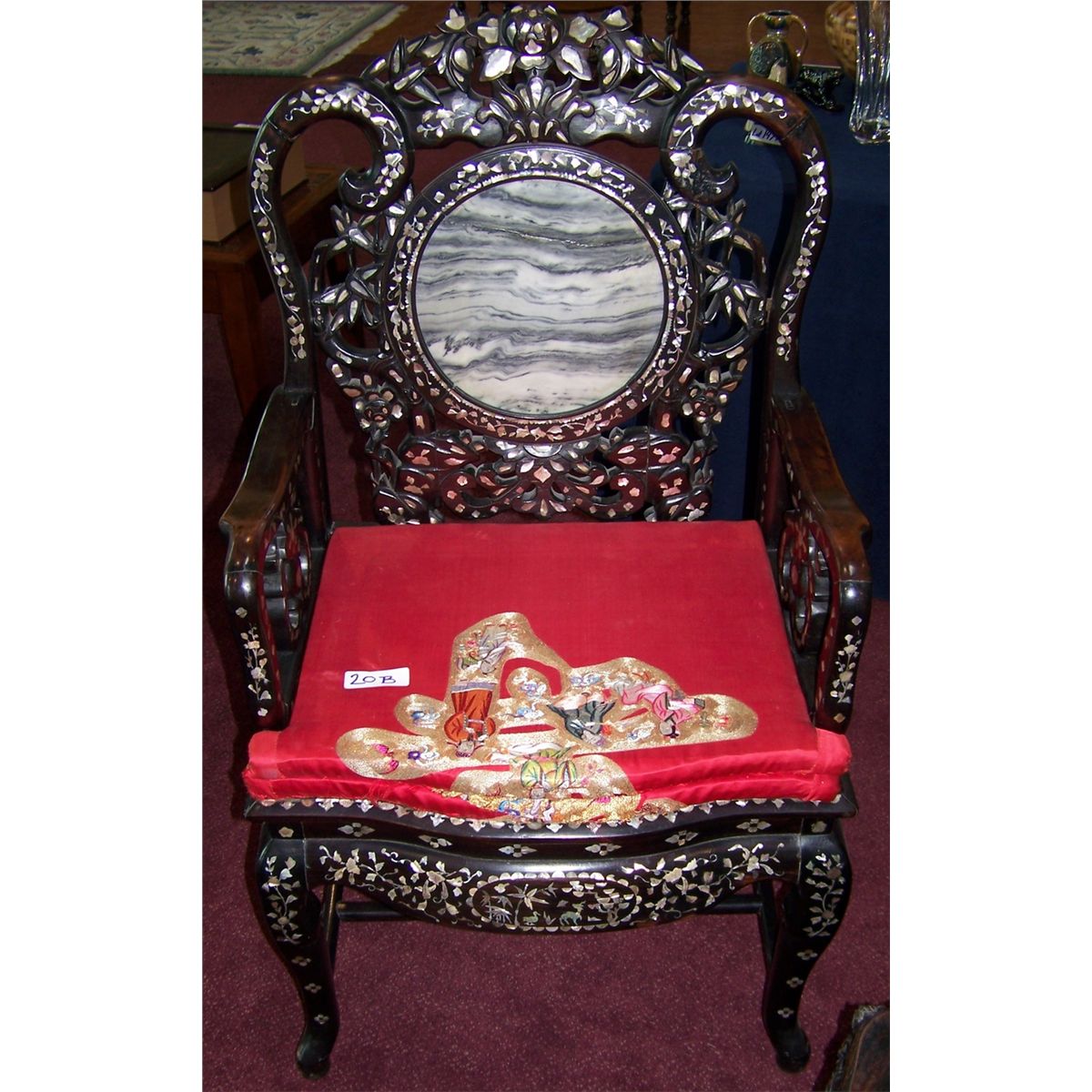 Majestic Antique Chinese Chair w/ Intricate Mother-of-Pearl Inlay and ...