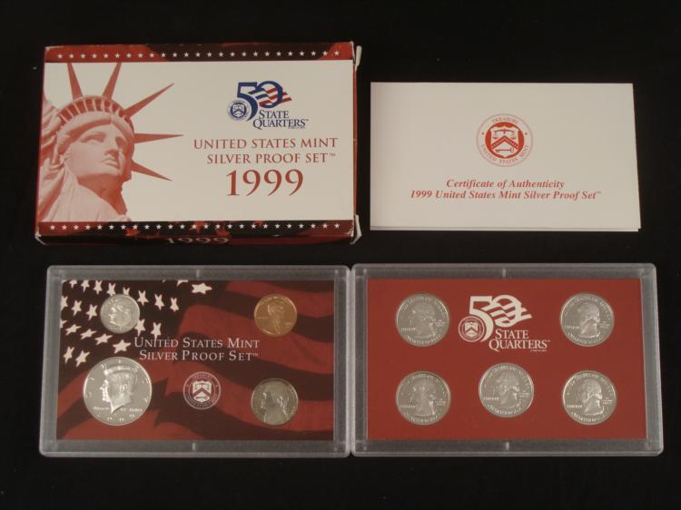 1999 US Mint Silver Proof Set w/ COA & State Quarters