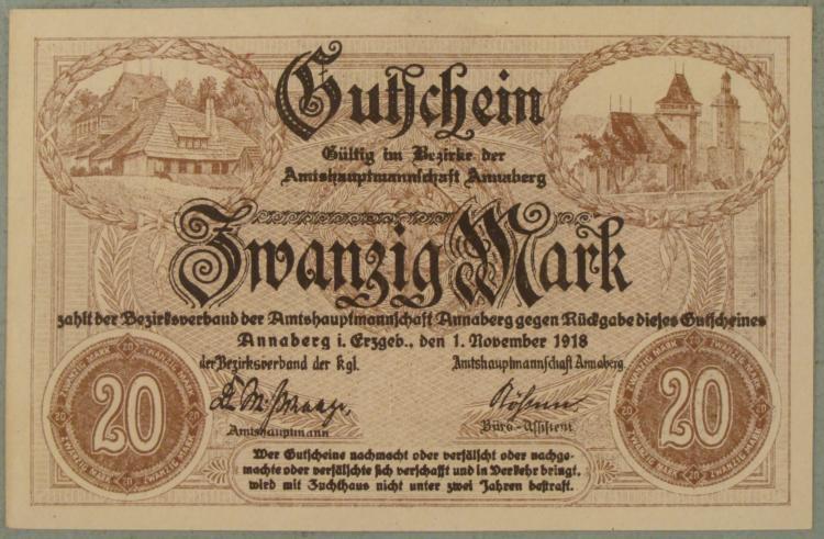 German 20 Mark UNC Gutfchein Rare Paper Money