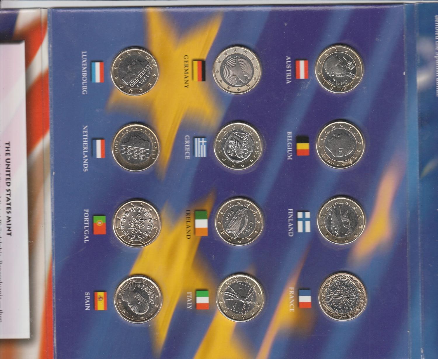 EURO COIN COLLECTION W/ QUARTERS 12 EURO COINS 5 QUARTERS UNC