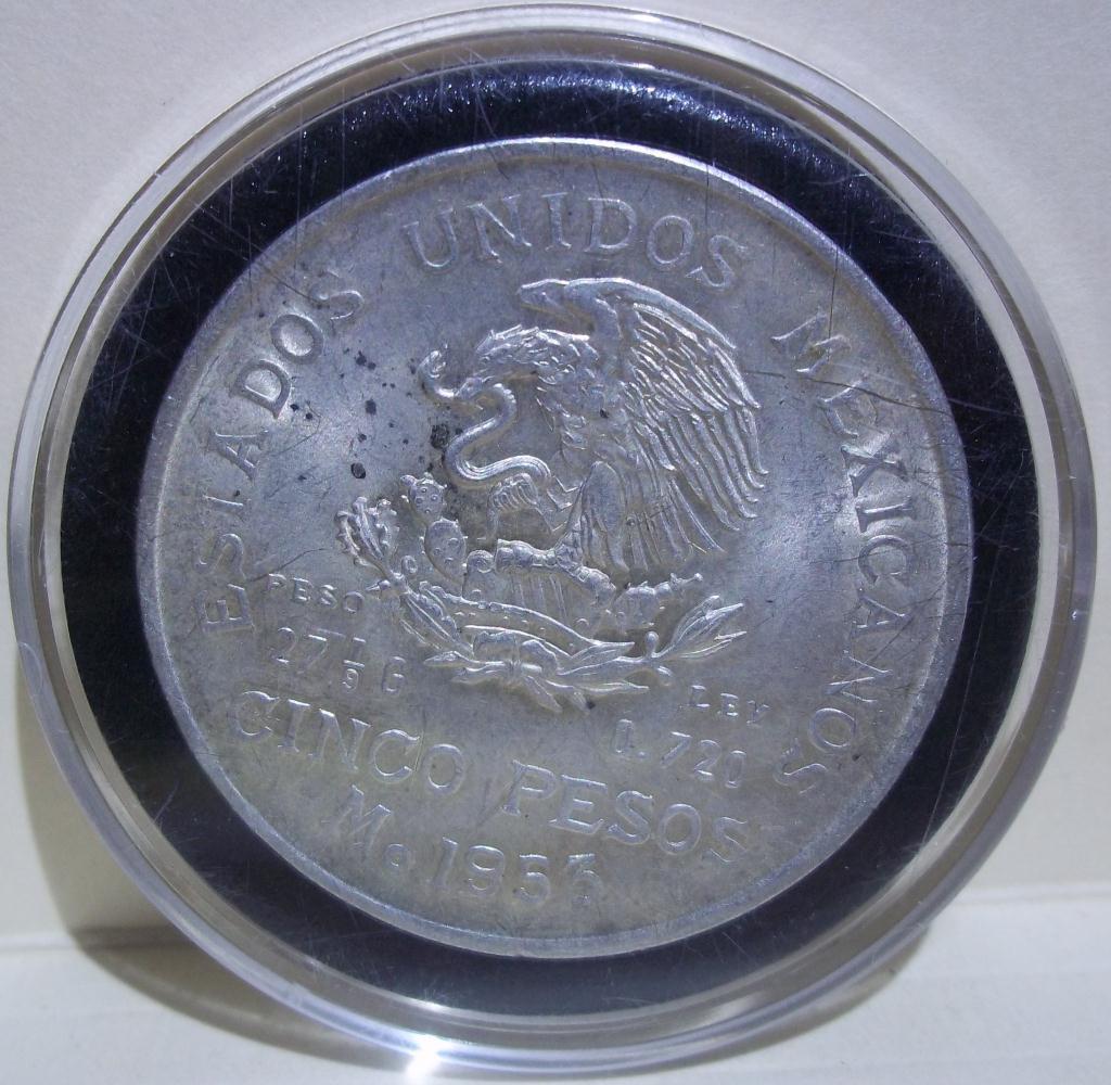 1953 Cinco Pesos Hidalgo Coin .720 Silver