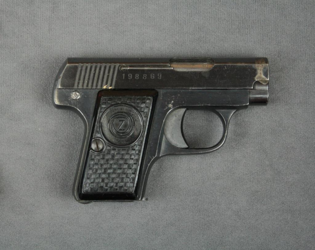 CZ pocket semi-auto pistol, 6.35mm cal., 2” barrel, blue finish, basket ...