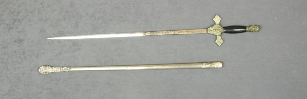 Knights of Columbus ceremonial sword and metal scabbard with cast ...