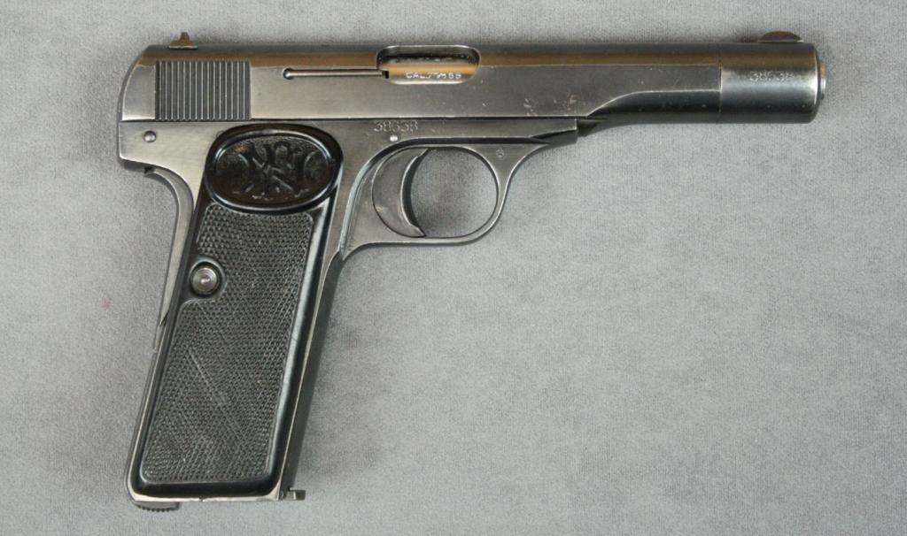 FN semi-auto pistol, 7.65 cal., 4-1/4” barrel, black finish, checkered ...