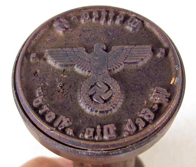 GERMAN NAZI WAFFEN SS RUBBER STAMP W/ WOOD HANDLE