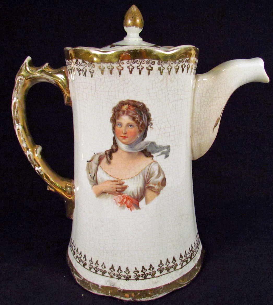 ANTIQUE / VICTORIAN ERA CHOCOLATE POT W/ LID AND BEAUTIFUL LADIES ON ...