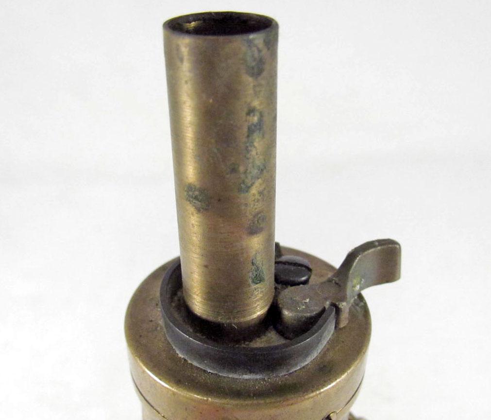 VINTAGE BRASS EMBOSSED BLACK POWDER FLASK W/ POUCH