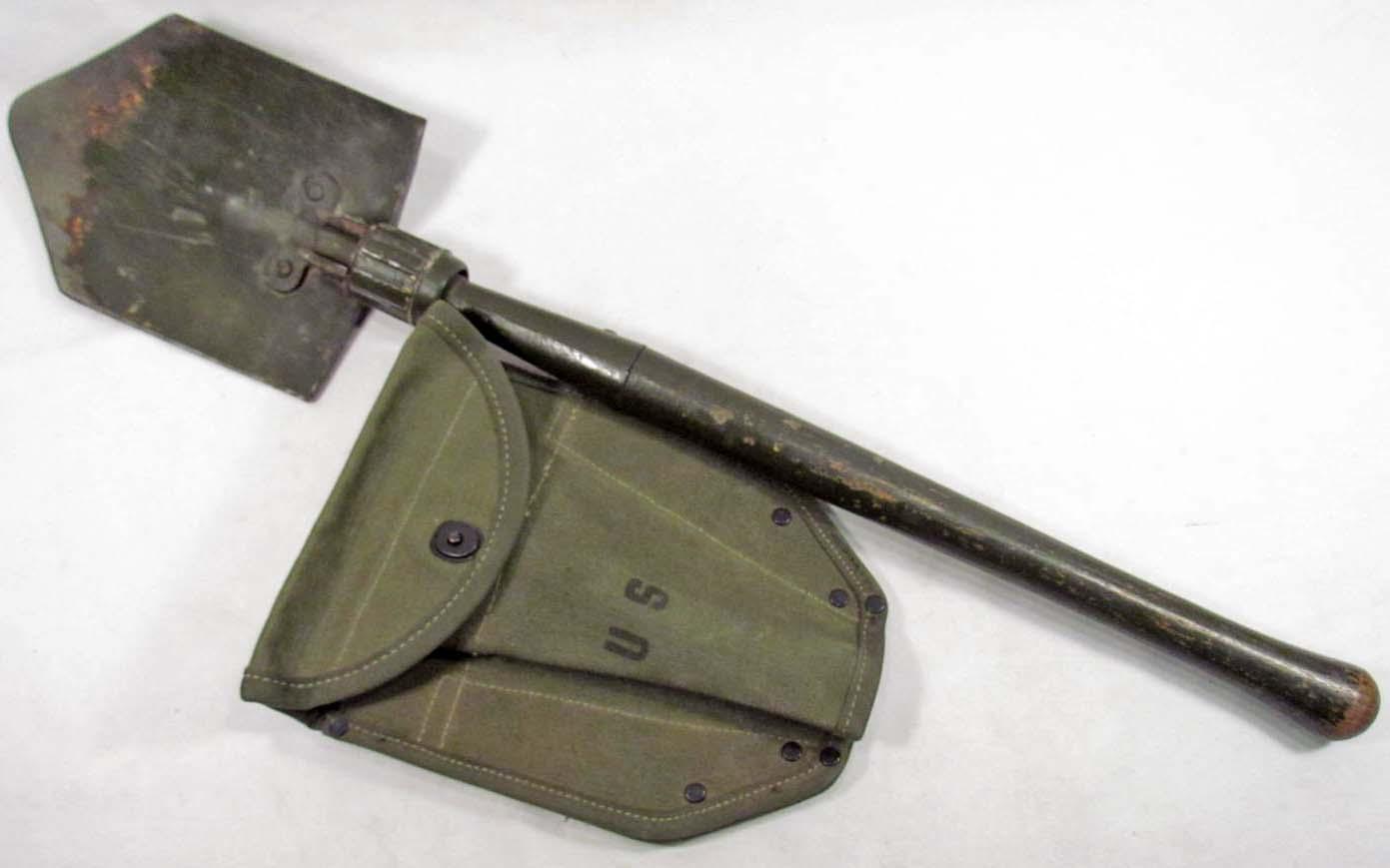 US WW2 ARMY ENTRENCHING TOOL SHOVEL W/ CANVAS CARRYING CASE