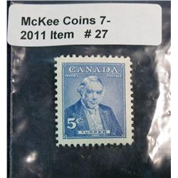 27. Mint 1955 Canada Five Cent Stamp depicting