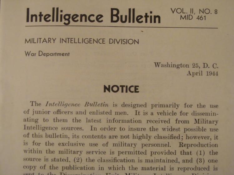 ORIGINAL S-3 1944 INTELLIGENCE BULLETIN BRIEFING BOOK