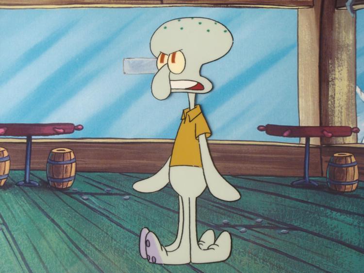 Angry Squid Original Animation Cel SpongeBob Background