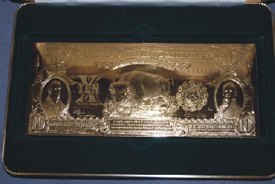ten dollar bill plated with 22 KT gold