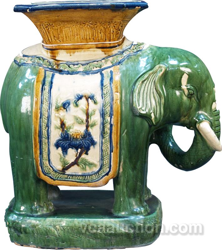 Vintage Polychrome Chinese Elephant Figure Garden Seat