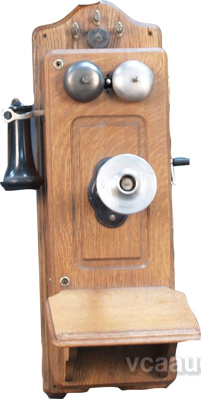 Antique Wall Mount Oak Hand-Crank Telephone