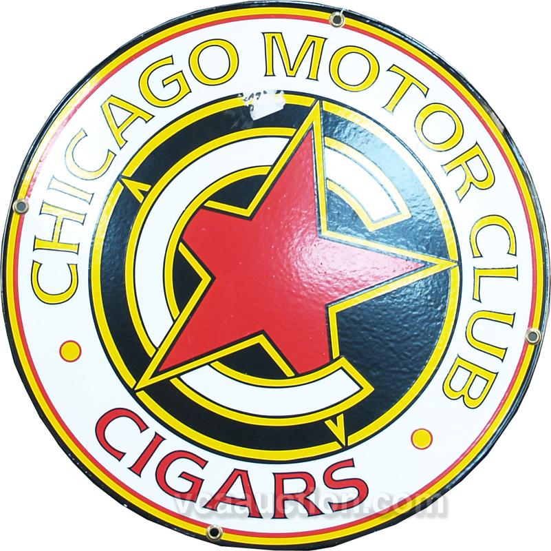 Chicago Motor Club Cigars Round Porcelain Sign