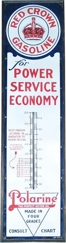 Large Red Crown Gasoline Porcelain Thermometer Sign