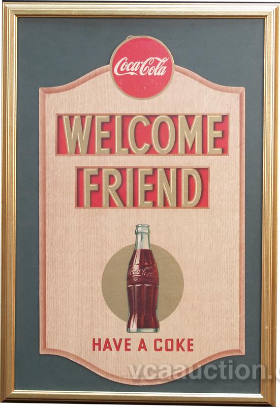 "Welcome Friend" Coca Cola Die-Cut Cardboard Sign c1947
