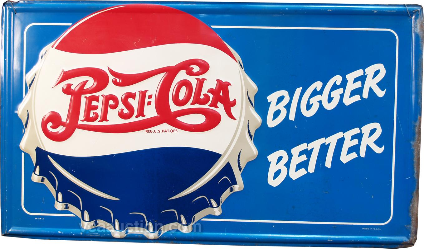 Large Pepsi-Cola Embossed Self-Framed Tin Sign