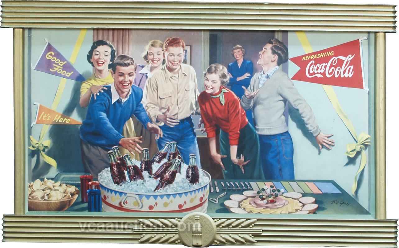 Coca Cola Party Scene Cardboard Advertisement Sign c195