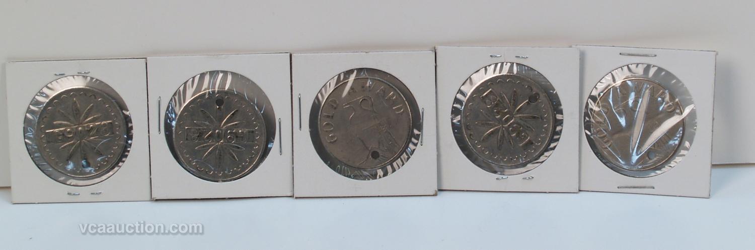 Lot Of 5 Mills Round Silver Color Award Tokens
