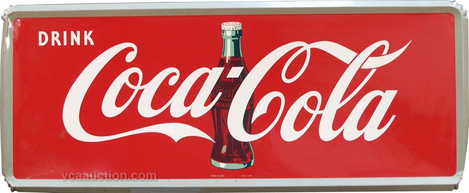 Large "Drink Coca Cola" Stamped Frame Tin Sign c1952