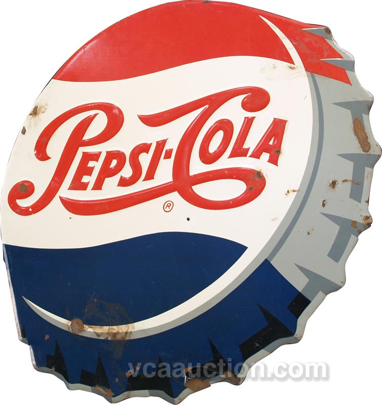 Pepsi-Cola Die-Cut Embossed Bottle Cap Shaped Tin Sign