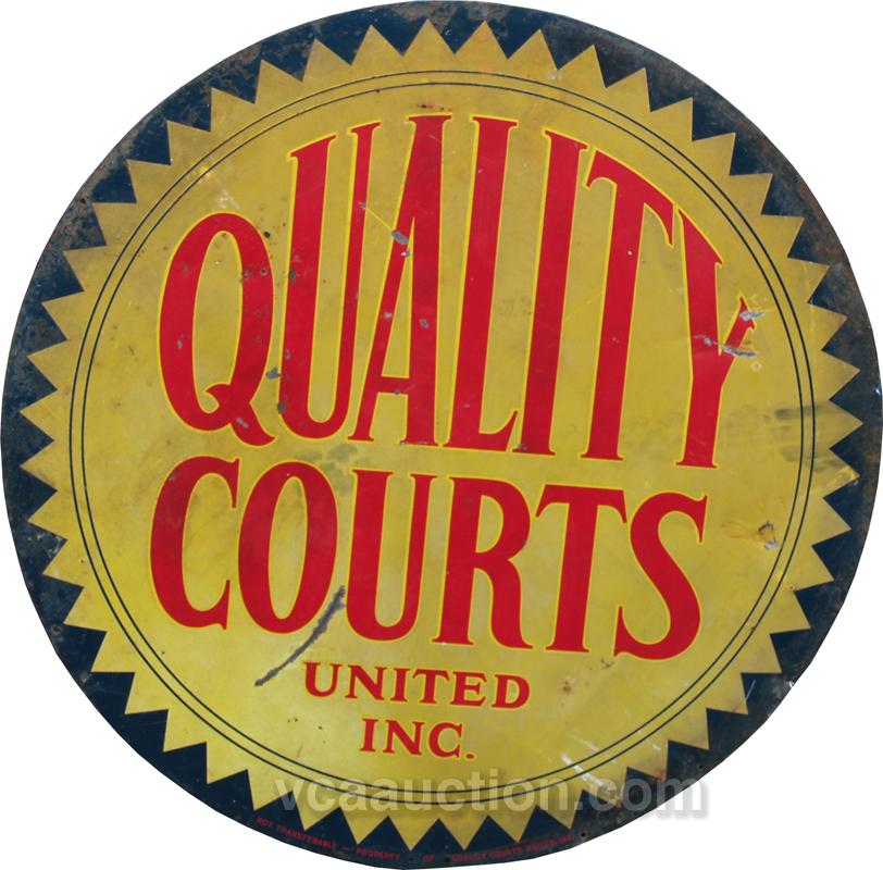 "Quality Courts" United Inc. Round Tin Sign